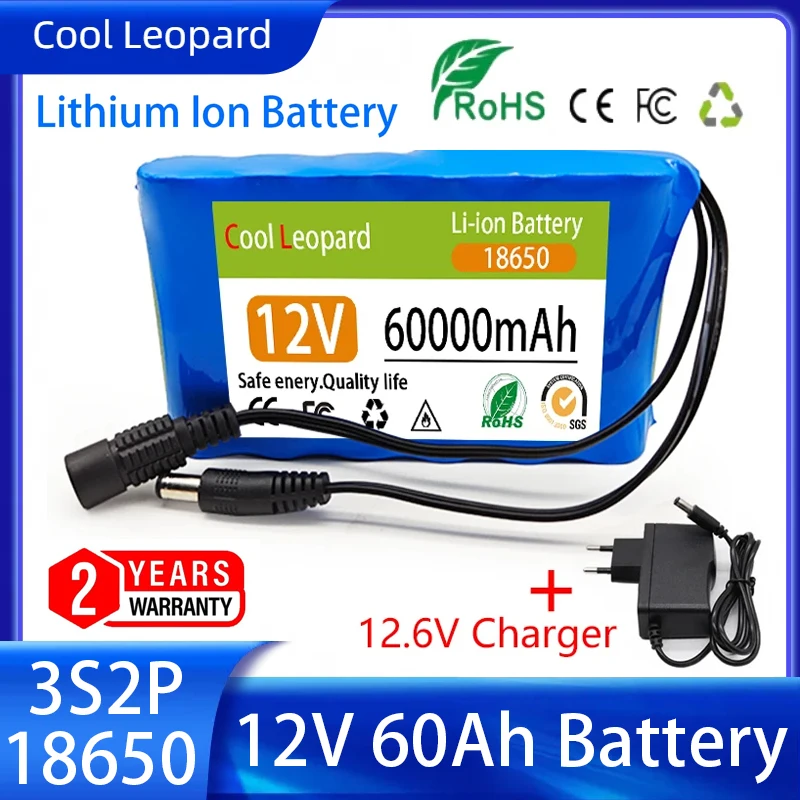 New-18650-12V-Lithium-Ion-Battery-60Ah-3S2P-Rechargeable-Battery-Pack ...