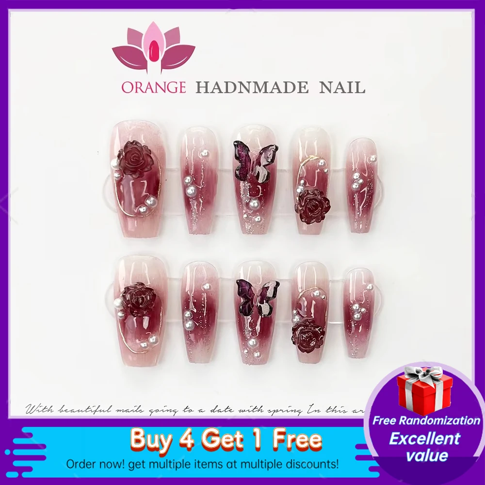 Handmade Y2k Press On Nails Reusable Decoration Fake Nails Full Cover ...