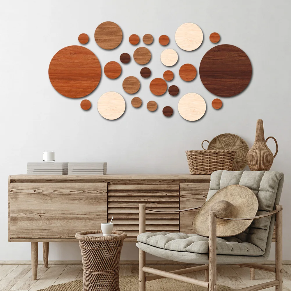 Stereoscopic Colorful Wood Round Wall Stickers Home Background Wall ...