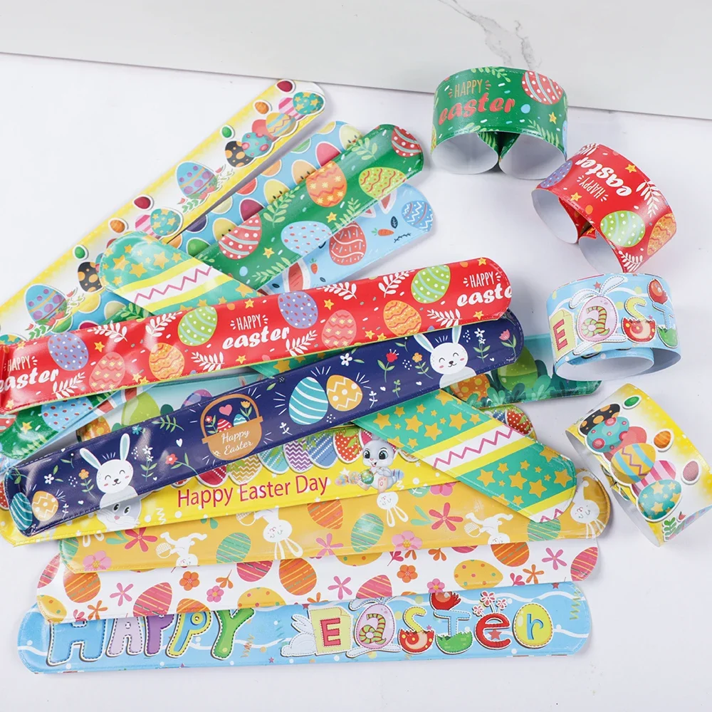 12Pcs-Happy-Easter-Eggs-Bunny-Rabbit-Slap-Bracelets-Wristband-Toy-for ...