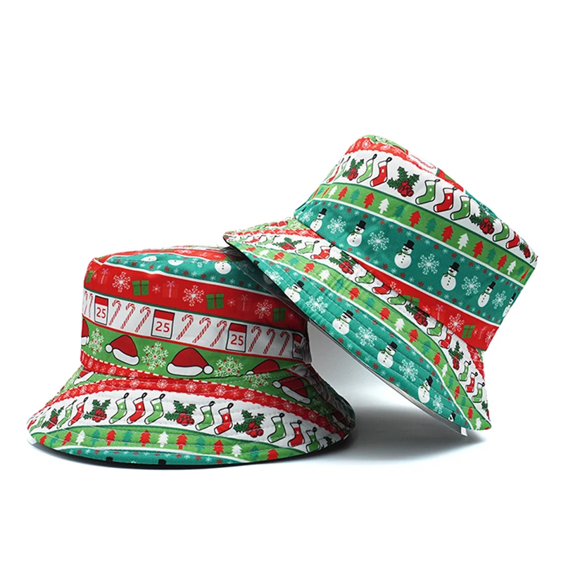 Top-Cartoon-Christmas-Bucket-Hat-Red-Green-White-Printing-Pattern ...