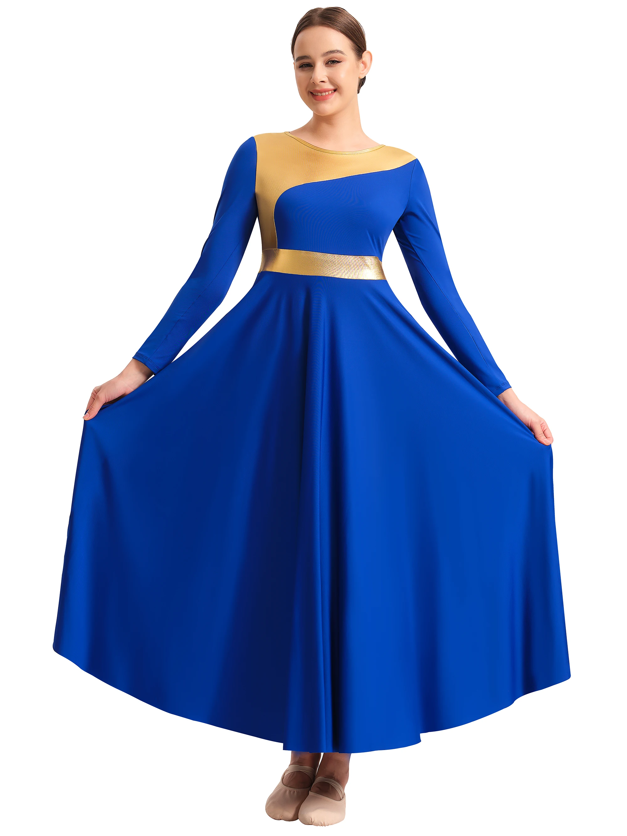 Women Praise Dance Dress Metallic Fit Full Length Liturgical Worship ...