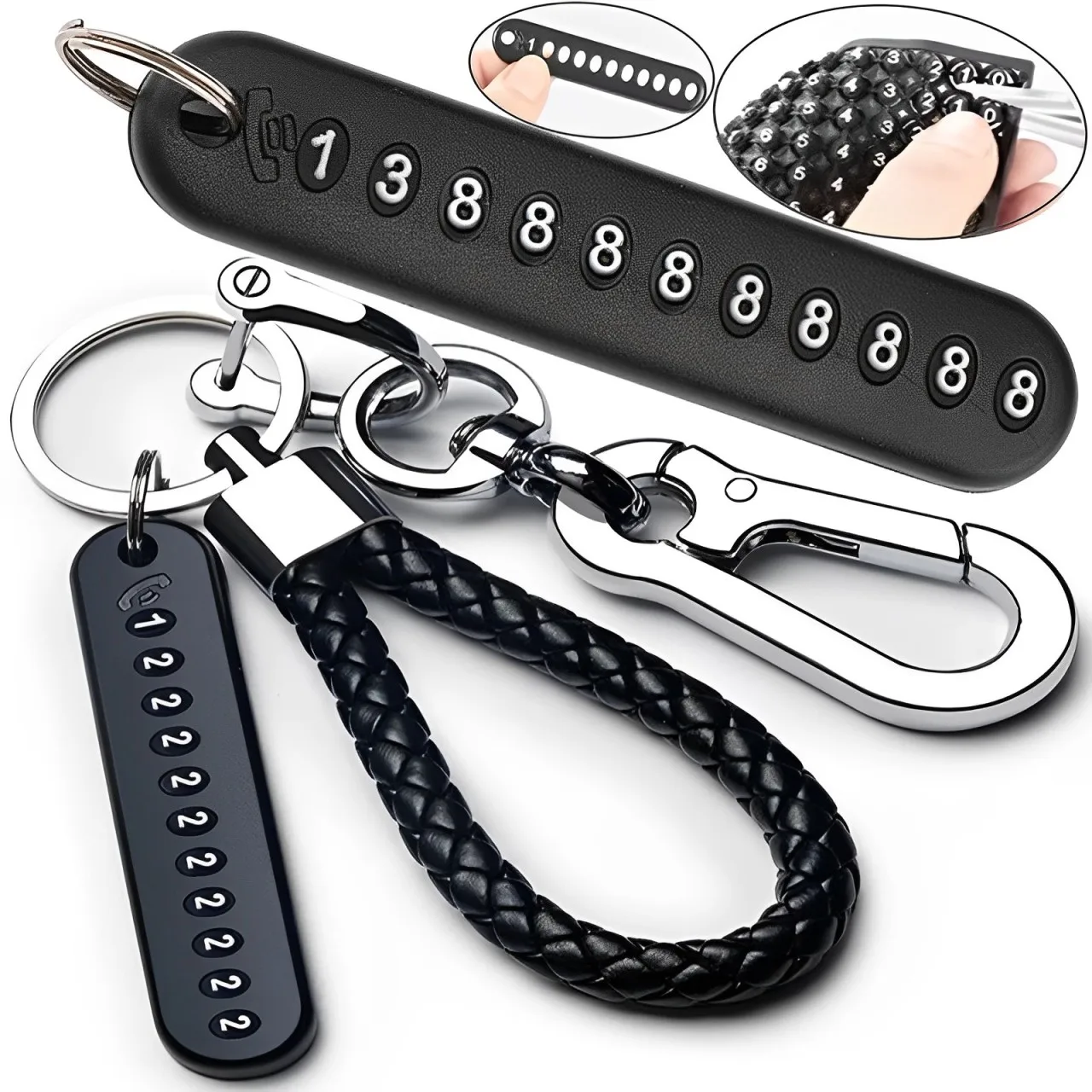 Anti-lost-Car-Keychain-Phone-Number-Card-Keyring-Leather-Bradied-Rope ...