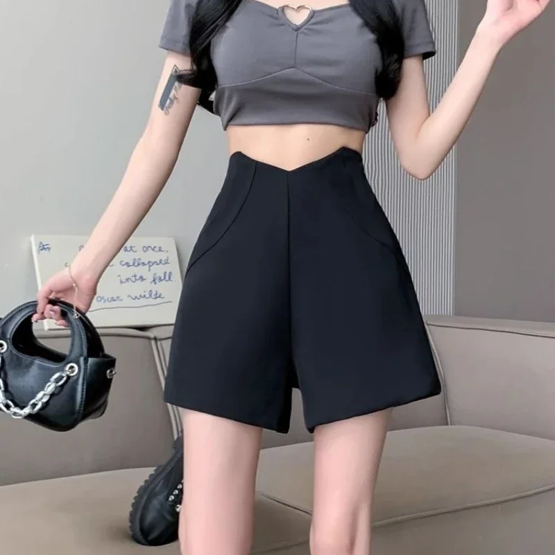 Female Short Pants Large Size V-shaped Waist Wide Gray Boxer Harajuku ...