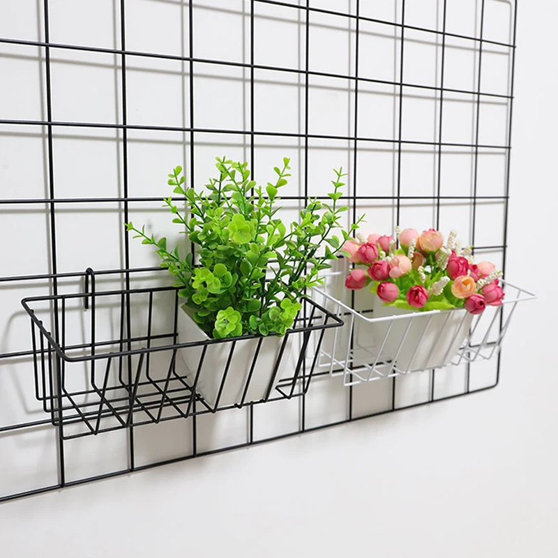 Metal-Decorative-Storage-Basket-DIY-Iron-Grid-Flower-Pot-Hanging-Shelf ...