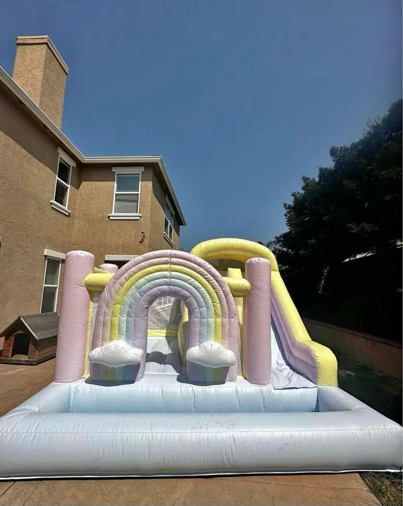 3X4M-Pastel-Rainbow-Combo-Jumping-Castle-With-Pool-Slide-For-Kids-Girl ...