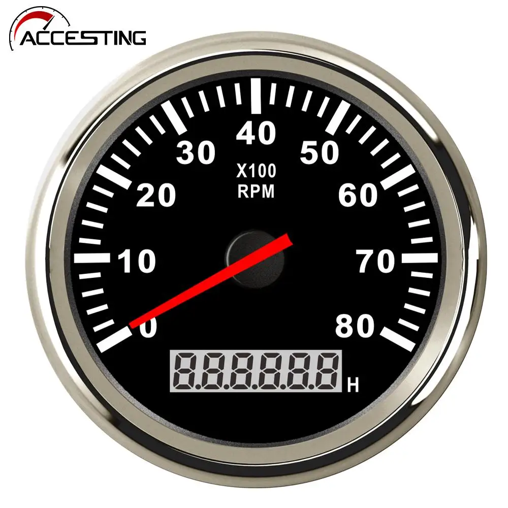 8000 Rpm Tachometer Boat Car Marine Tacho Gauge With Lcd Hourmeter 85mm ...