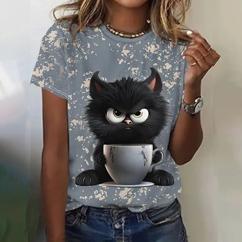 Summer-Women-s-T-Shirt-Casual-Short-Sleeve-3d-Cat-Print-T-Shirts ...