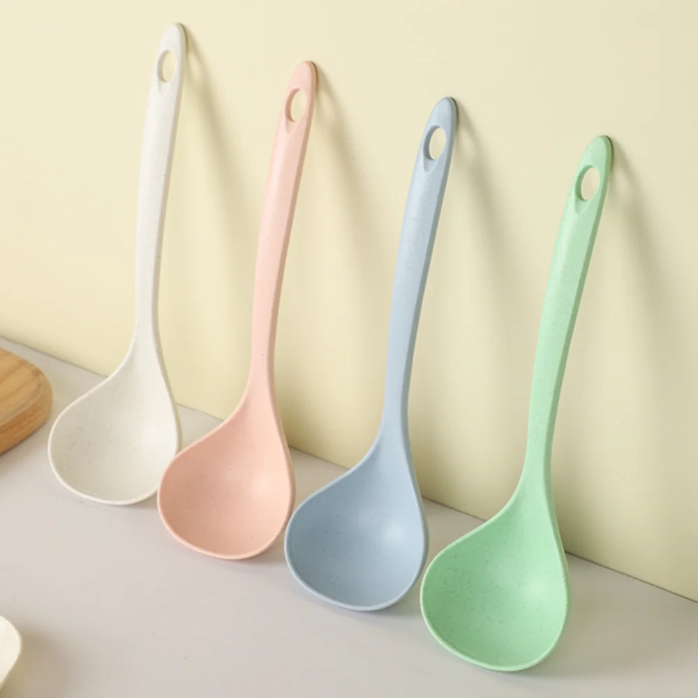 Soup Spoon Wheat Straw Long-handled Spoon Cooking Utensils Large Soup ...