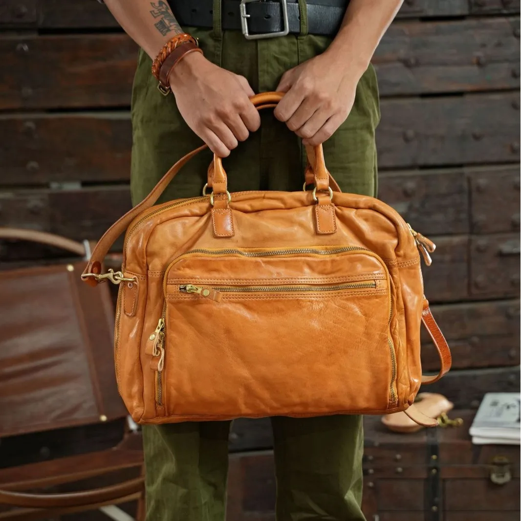Handheld Diagonal Straddle Shoulder Bag Handmade Vegetable Tanned ...