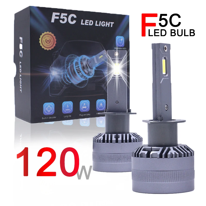 F5c 120w 12000lm H7 H11 Headlight Fog Light H7 H11 H1 9005 6000k Car ...