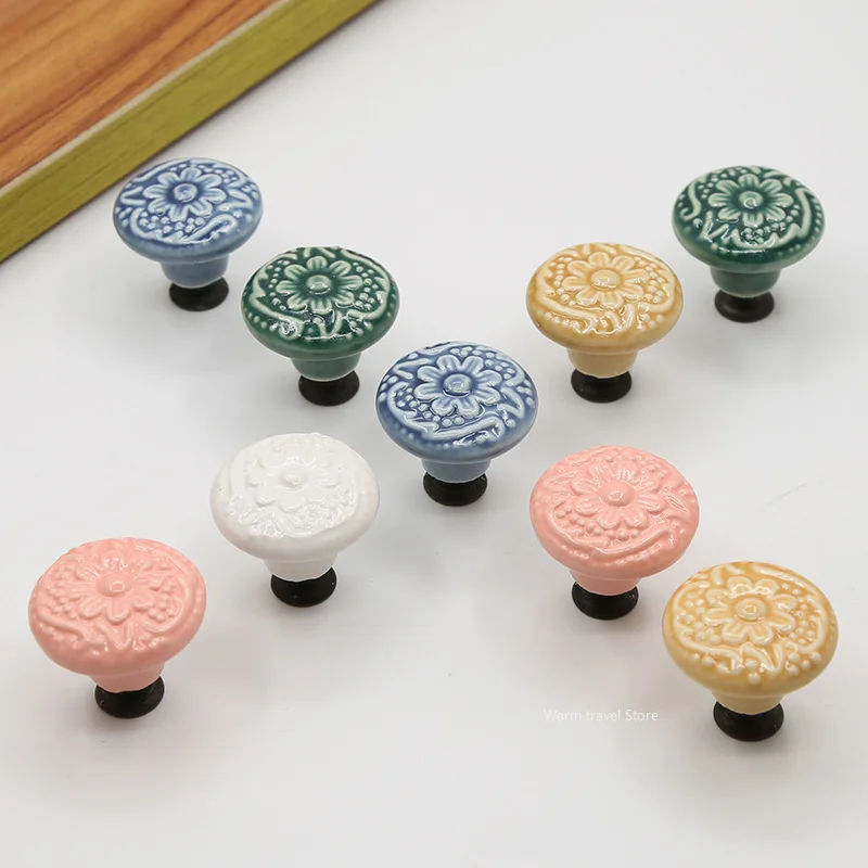 Single-Hole-Round-Ceramic-Knob-Handle-Flower-Surface-Cabinet-Kitchen-Door-Drawer-Handles-Dresser ...
