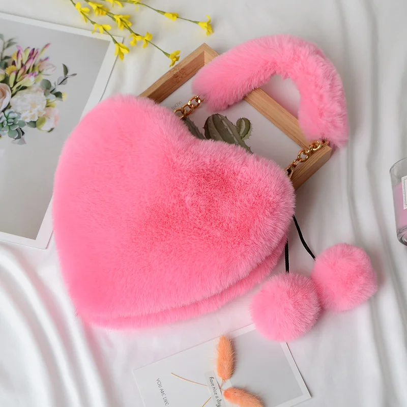 Luxury-Faux-Fur-Heart-shaped-Women-Small-Handbags-Fluffy-Plush-Ladies ...