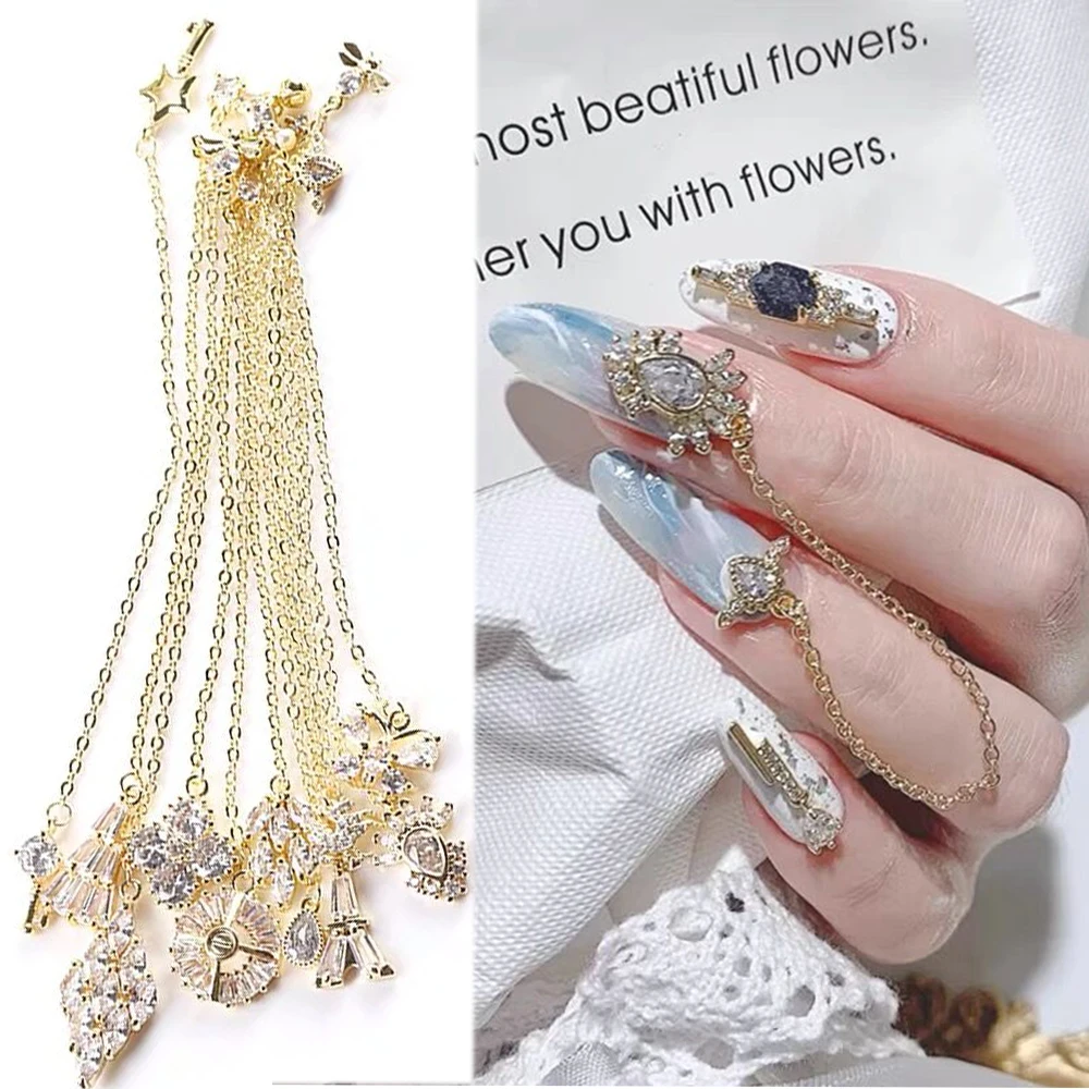 3/5PCS Zircon Tassel Chain Nail Jewelry 90MM Chains Crystal Charms ...