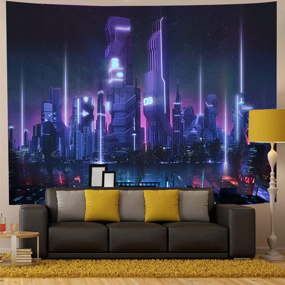 Fantasy-Punk-Neon-Streetscape-Futuristic-Tapestry-Wall-Hanging ...