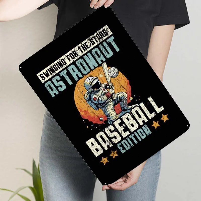 Baseball Astronaut Metal Sign Pop Art Poster Vintage Tin Plaque Sign ...