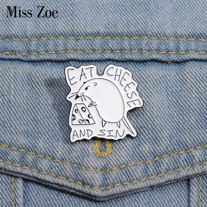 Eat-Cheese-And-Sin-Enamel-Pins-Custom-Rat-Eats-Cheese-Brooches-Lapel ...
