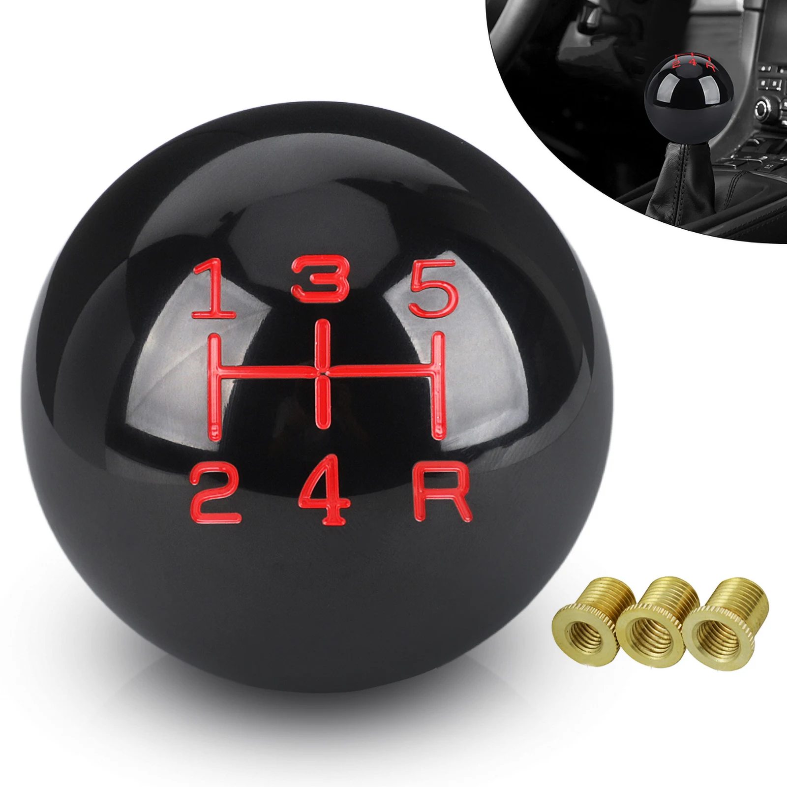 Gear Shift Knob With M8 M10 M12 Adapter 5 Speed Round Ball Replacement ...
