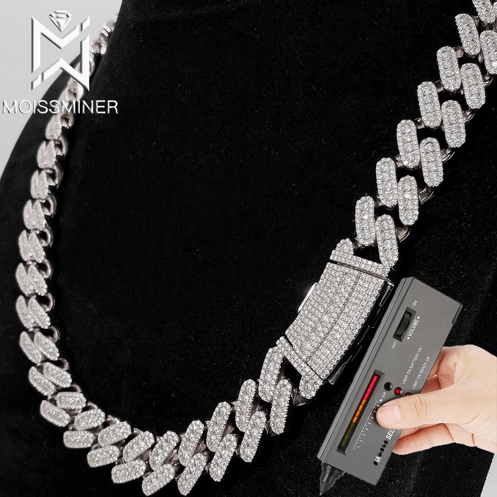 New 15mm Moissanite Cuban Link Chain Necklaces S925 Silver Real ...