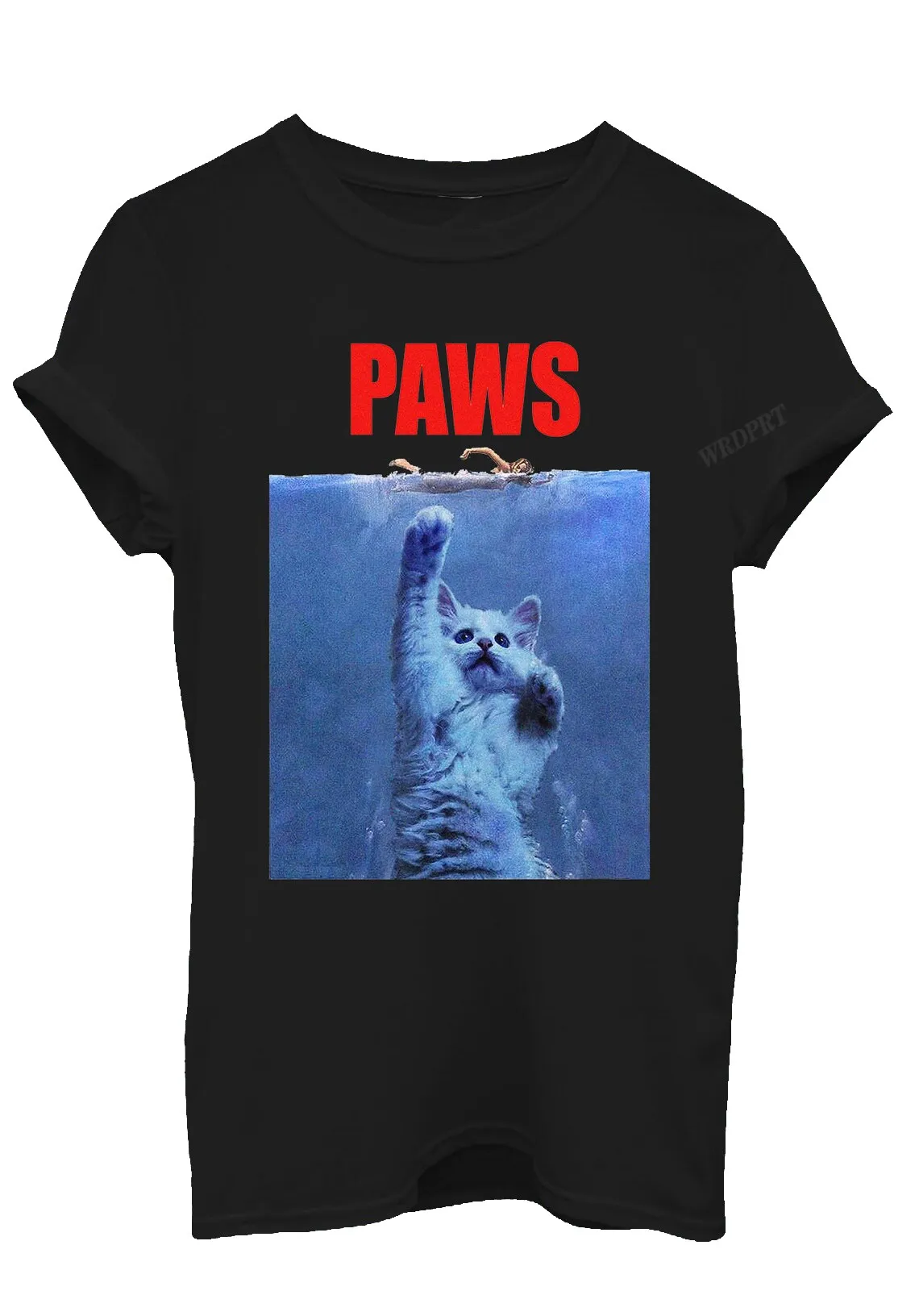 Paws-Men-Print-T-Shirts-Cats-Human-Swimming-Tees-Tops-Unisex-Vintage ...