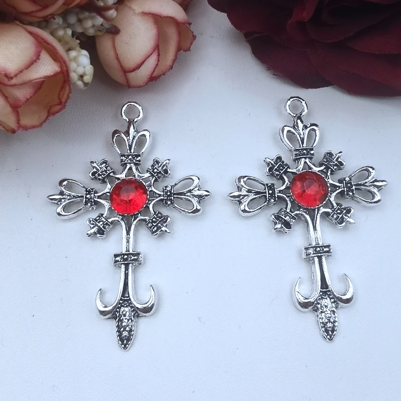 5pcs Gothic Punk Cross Crystal Pendant Antique Silver DIY Jewelry ...