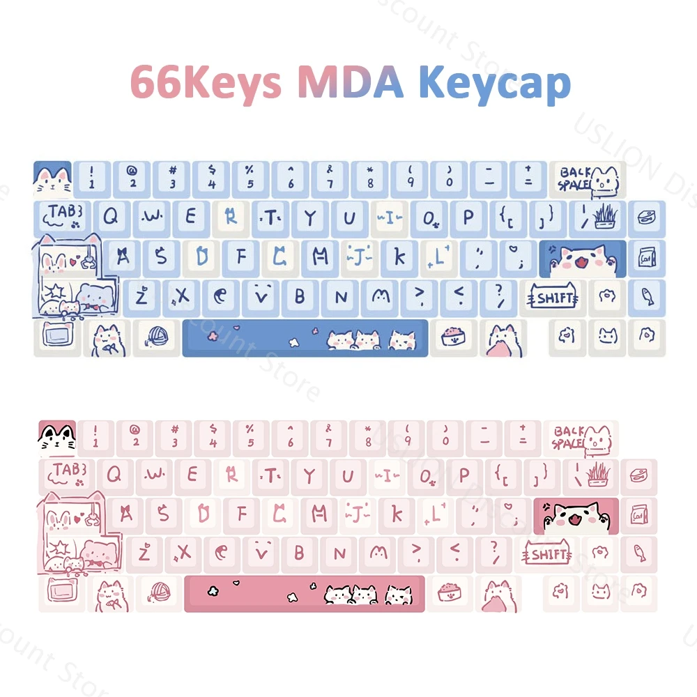 66-Keys-MDA-Profile-Blue-Pink-Cat-Theme-Keycaps-For-Mechanical-Gaming ...