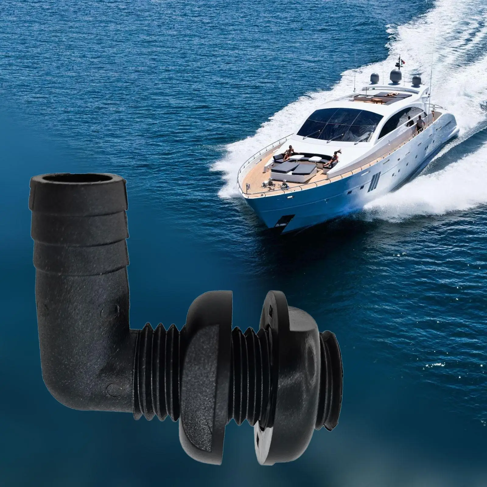 90-Degree-3-4-thru-Hull-Connector-Boat-Plumbing-Black-Deck-Drain-Easily ...