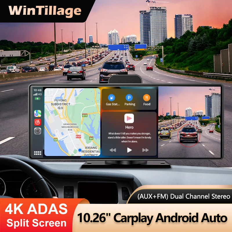 Original 10.26" 4k Dash Cam Wireless Carplay Android Auto Dual Lens ...