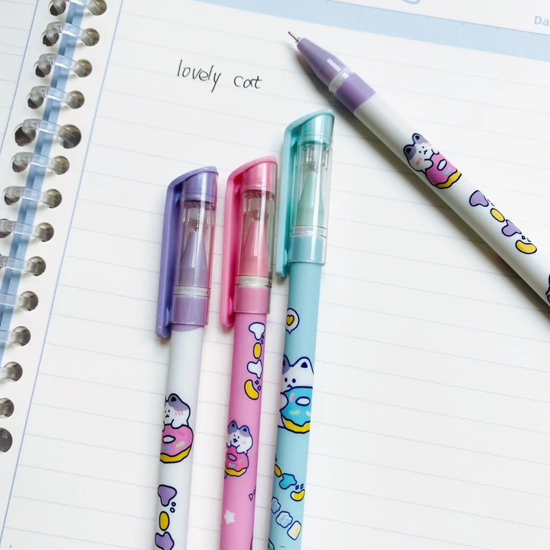 STYLO,--Stylo à bille à encre noire 0.5mm, 3 pièces, Kawaii, chats ...