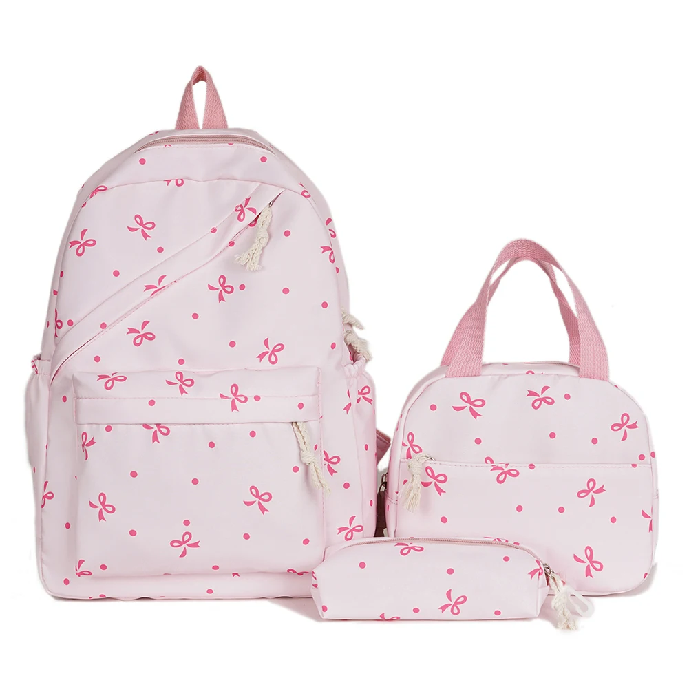 3-in-1 Bow Tie College School Backpack with Lunch Box and Pencil Case ...