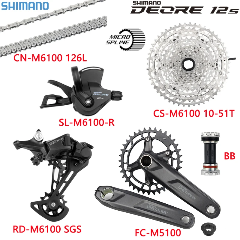 Shimano DEORE M6100 12S Groupset FC M5100 32/34T 170/175MM HG/MS Cassette SL RD M6100 MTB Bike ...