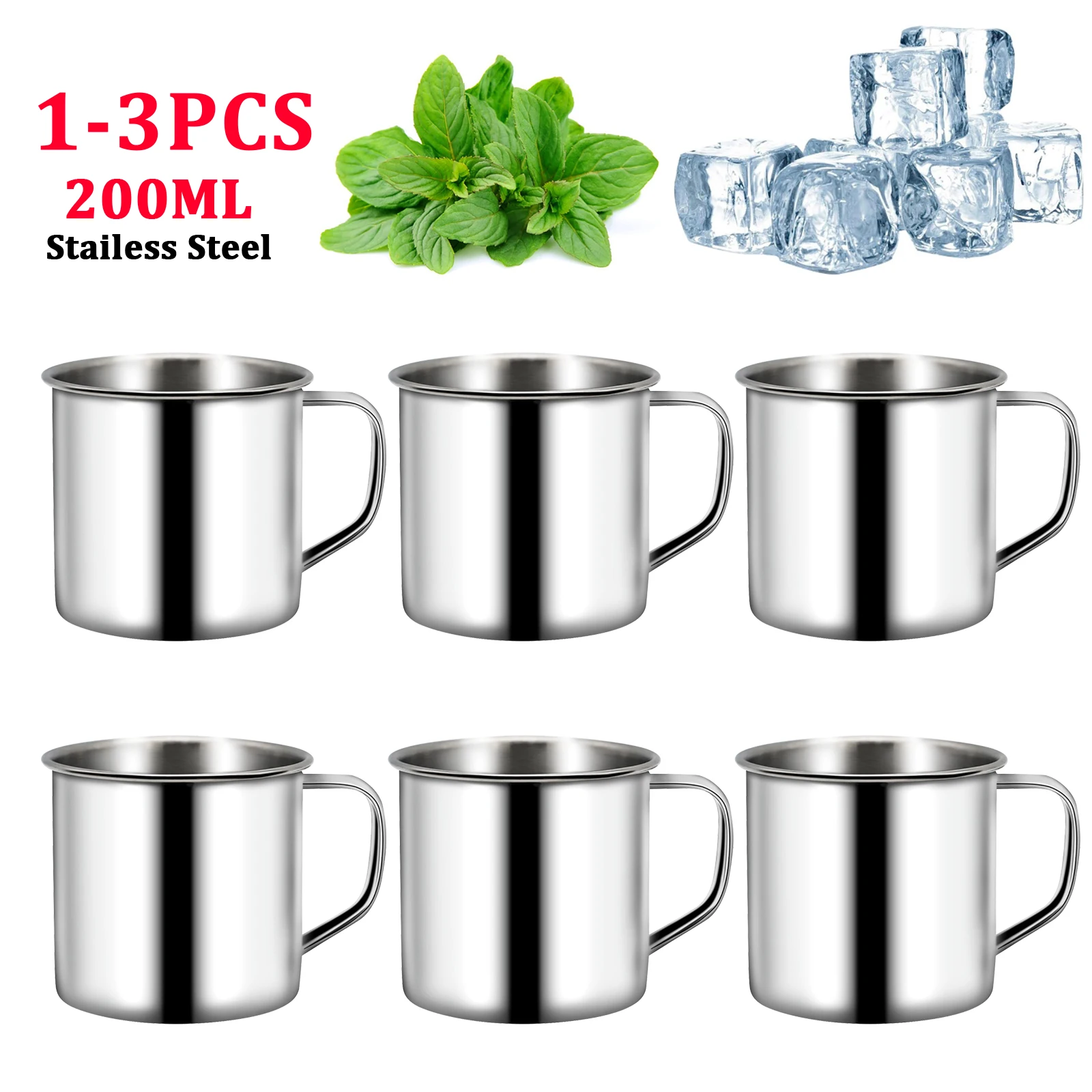 1-3pcs 200ML Stailess Steel Mugs Coffee Cup Foldable Handle Portable ...