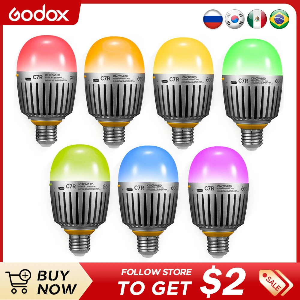 Godox-C7R-C10R-Light-Bulb-Bluetooth-Adjustable-RGB-Bulb-Portable-Built ...