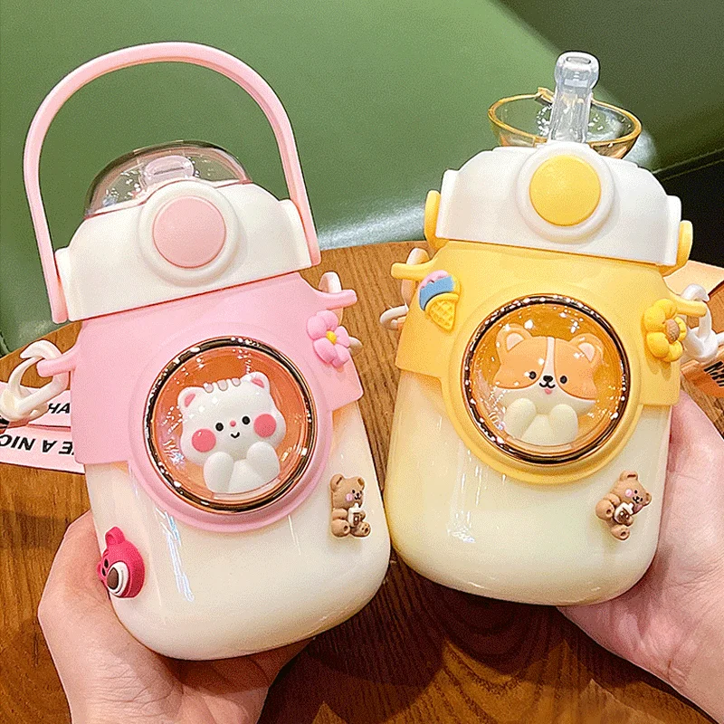 Cute Kids Water Bottles With Straw For Girls Children's 820ml Large Capacity Kawaii Cartoon ...