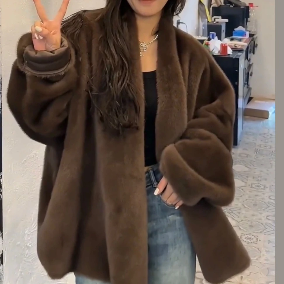Women Maxi Faux Fur Coats Mid Length Coat Elegant Splice Thick Warm ...