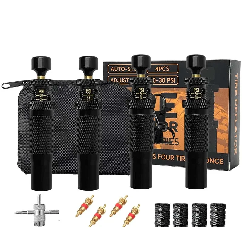 Auto-Stop Tire Deflator Valve Kit (10-30 PSI) 4 PCS Screw-on Tyre Air ...