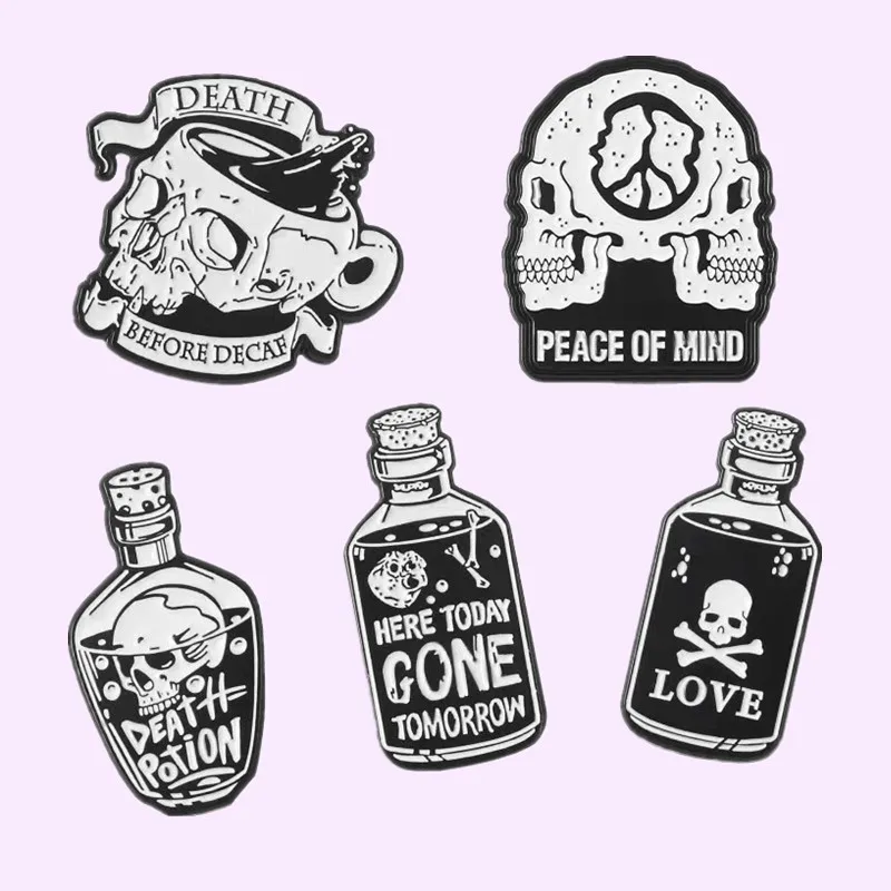 Death Potions Soaking Skeleton Enamel Pin Dark Skull Ghost Brooch Lapel ...