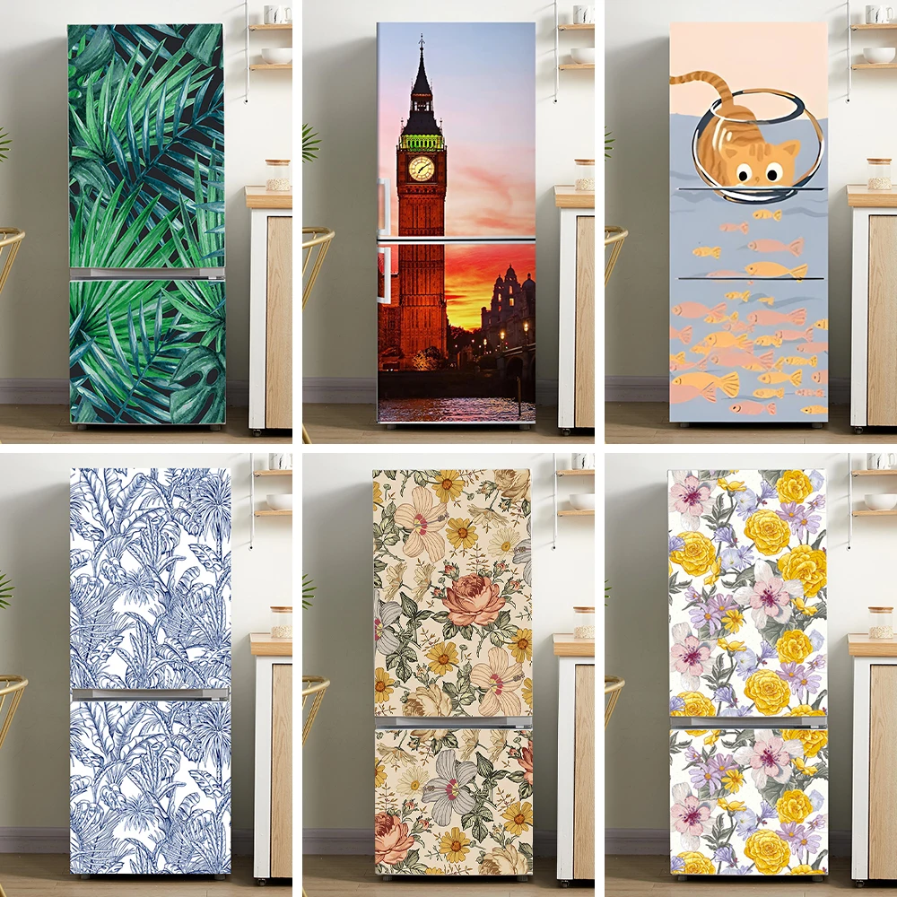 INS-Flower-Printed-Fridge-Door-Mural-Sticker-Self-Adhesive-PVC-Kitchen ...