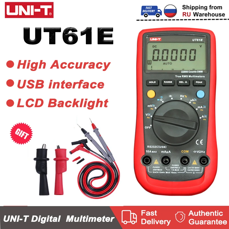UNI-T-UT61E Display Digital Multímetro Inteligente, UT61E, Alta Precisão, Portátil, Alcance ...