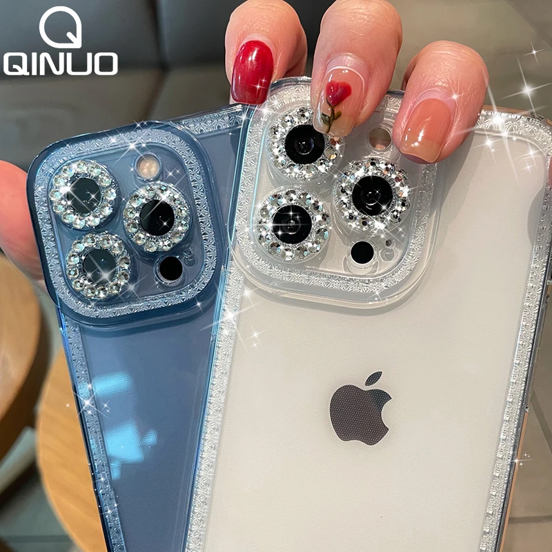 Luxury Rhinestone Diamond Frame Clear Case for iPhone 13 12 11 Pro Max ...