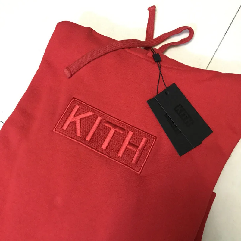 High Quality Thick Kith Box Logo Hoodie Men Women Embroidery Black Red ...