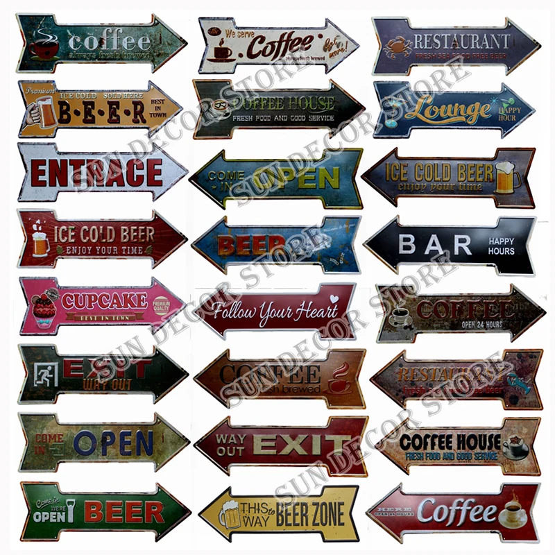Restaurant-Coffee-Beer-Bar-Arrow-Metal-Irregular-Tin-Signs-Advertising ...