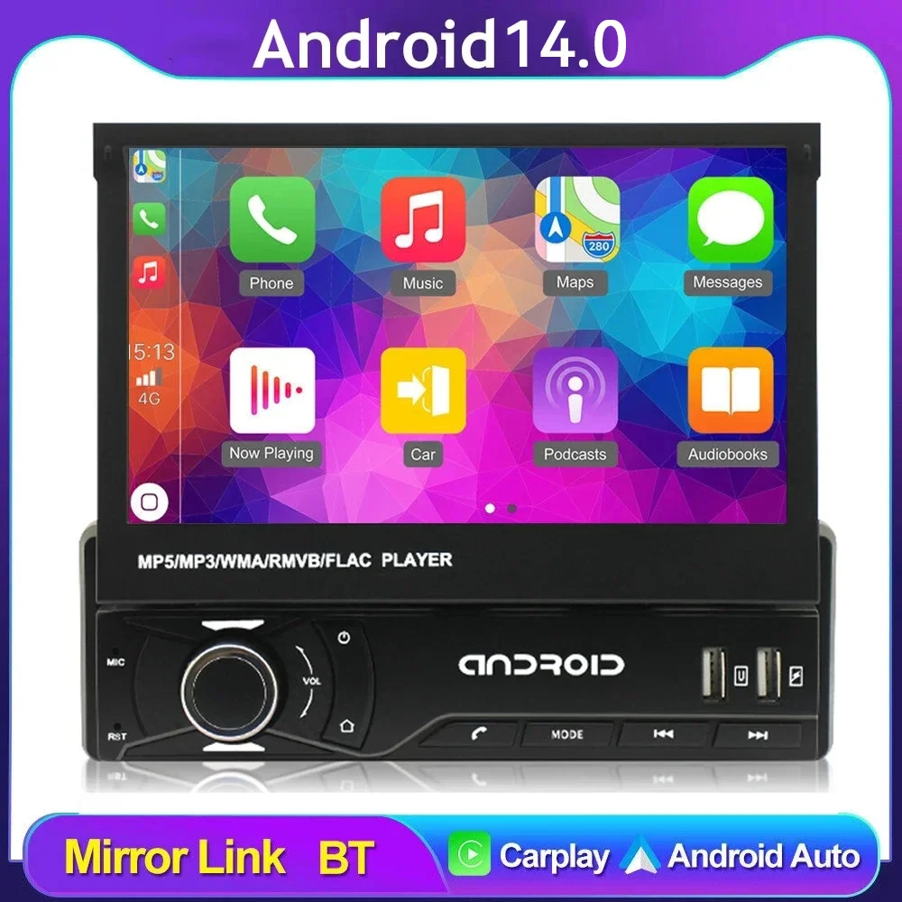 1din-Car-Radio-CarPlay-GPS-Navigation-Retractable-Screen-1-Din-Android ...