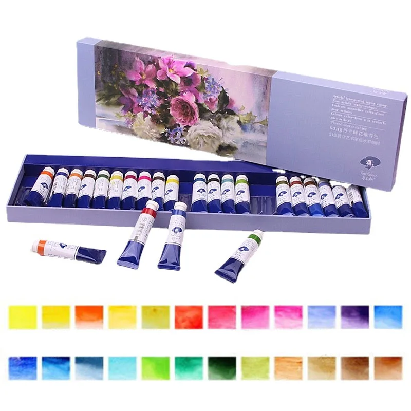 24 Color Danqing Flower Watercolor Pigment 8ML Tubular Painting Set ...