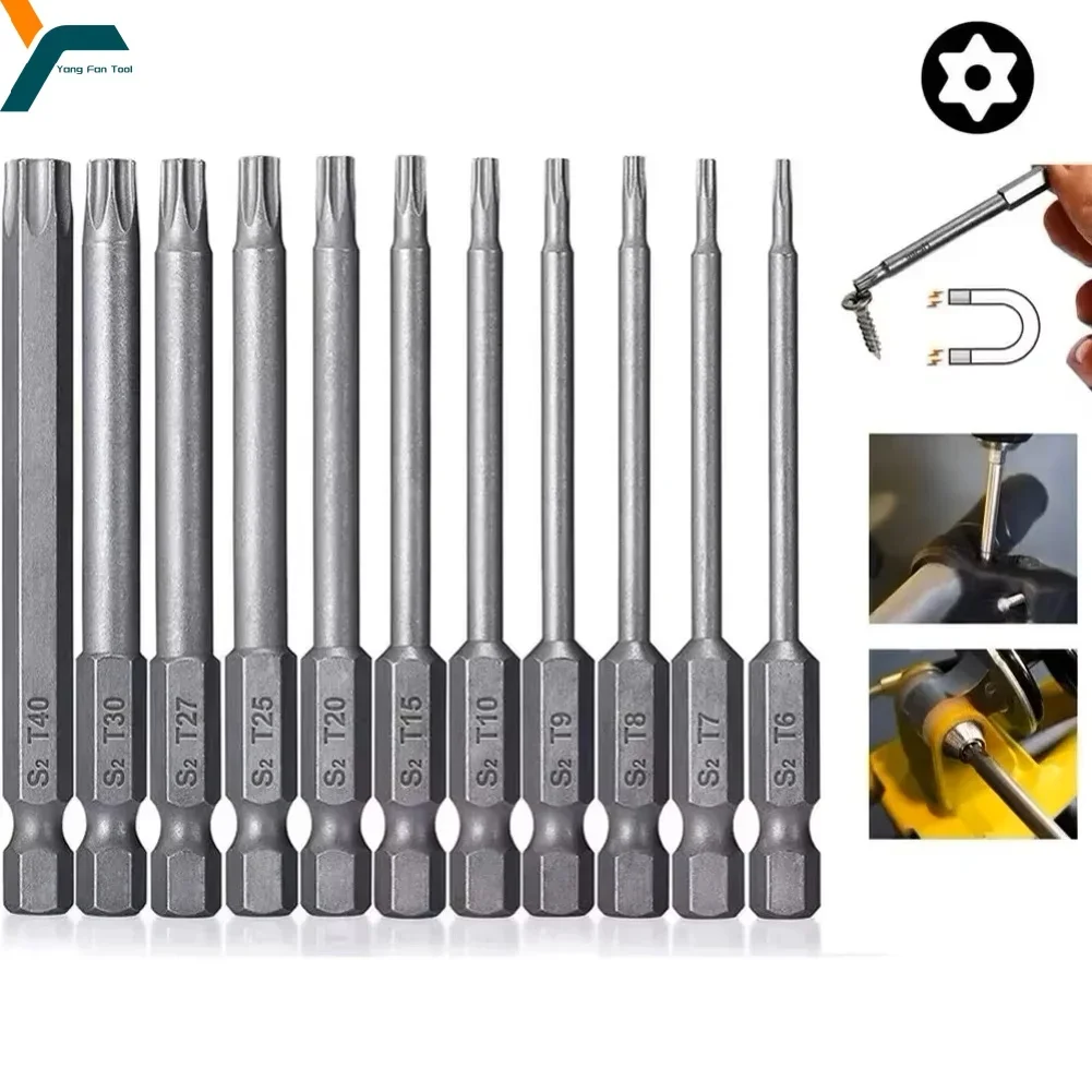 11/12Pcs Torx Screwdriver Bits With Hole 50/100mm Extended Screwdriver ...