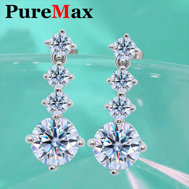PureMax S925 Silver Plate Pt950 Stud Jewelry D Color 2.6 Carat ...