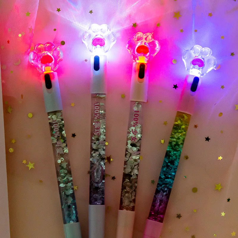 Kawaii Cat Claw Glowing Gel Pen Quicksand LED Light Pen Creative ...