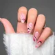24Ps/Set Almond Slant Gold Line Lotus Pink Fake Nails Artificial ...