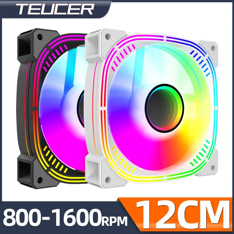 Teucer-12cm-Computer-Case-Fan-Mute-Mirror-ARGB-PWM-Black-White-Silent ...