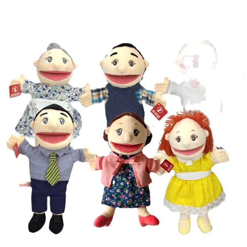 Mouth-move-plush-hand-puppet-grandma-mom-girl-boy-grandpa-dad-family ...